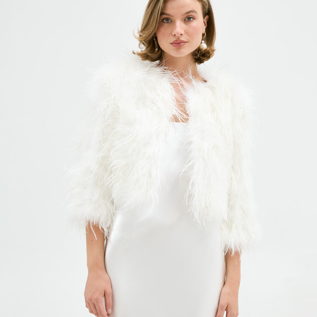 Bridal Dahlia Ostrich Feather Jacket - White | FEATHER JACKETS | bubish ...
