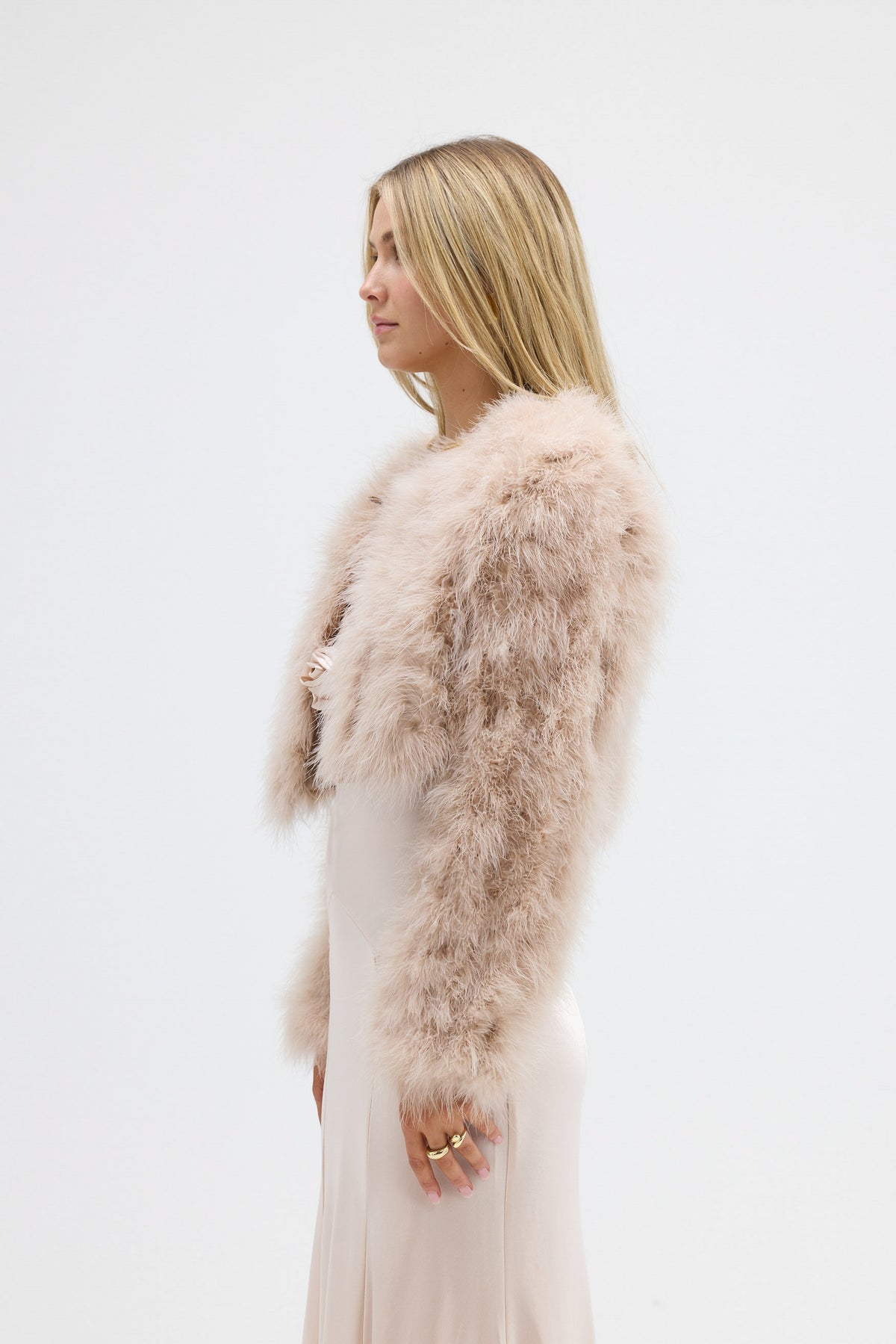 Manhattan Crop Feather Jacket - Creme Brulee | FEATHER JACKETS | bubish ...