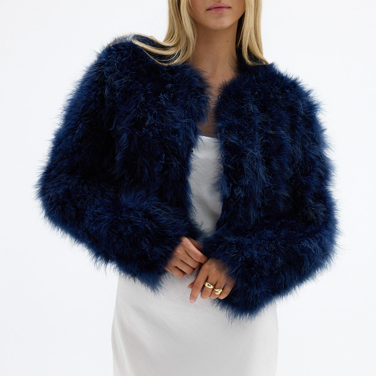 Manhattan Crop Feather Jacket - Navy | FEATHER JACKETS | bubish ...